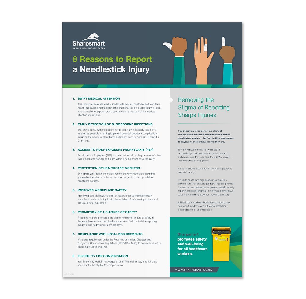 8 Reasons to Report a Needlestick Injury Poster | Sharpsmart